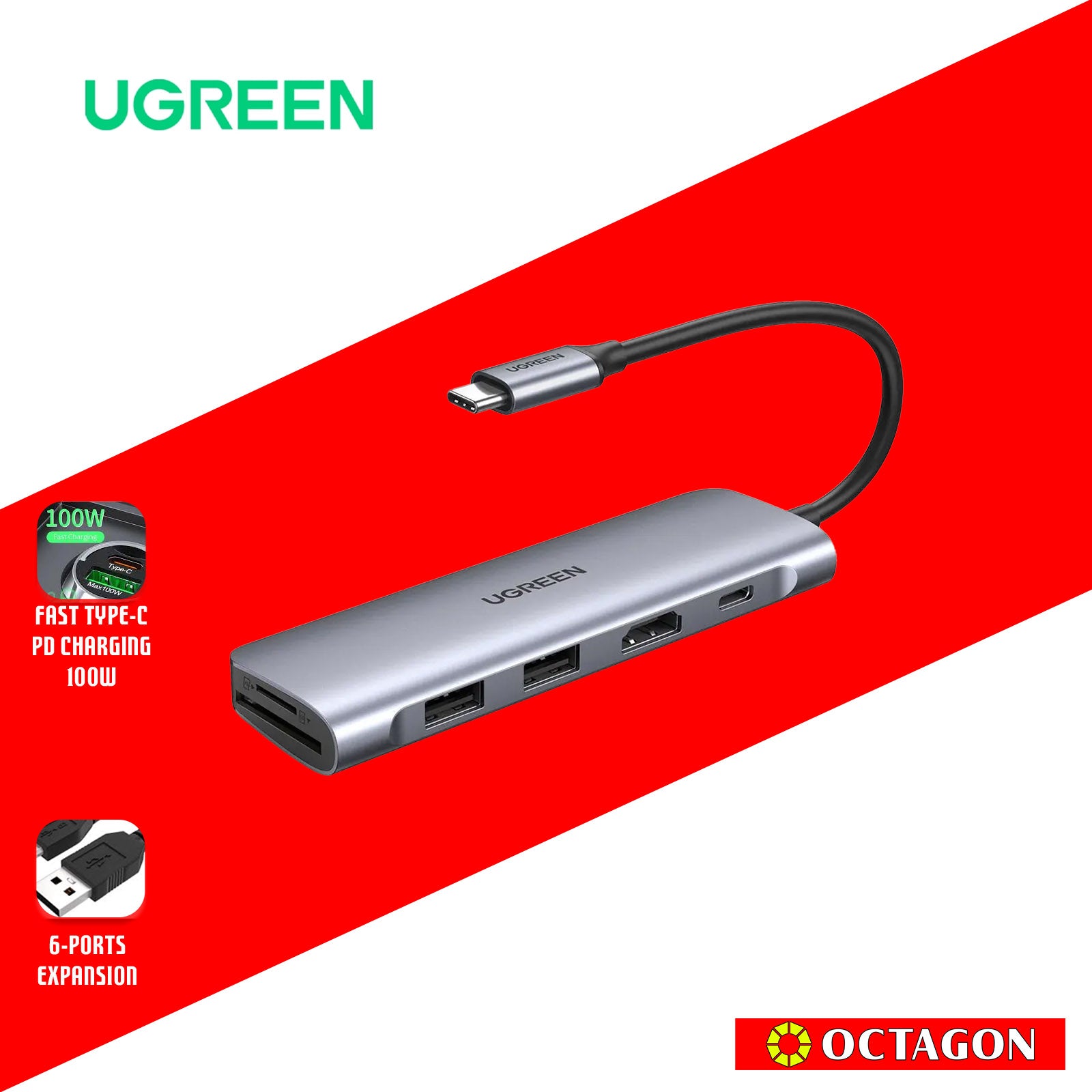 UGREEN USB-C 6-IN-1 Multifunctional Adapter Space Gray CM195/70411 – Octagon Computer Superstore