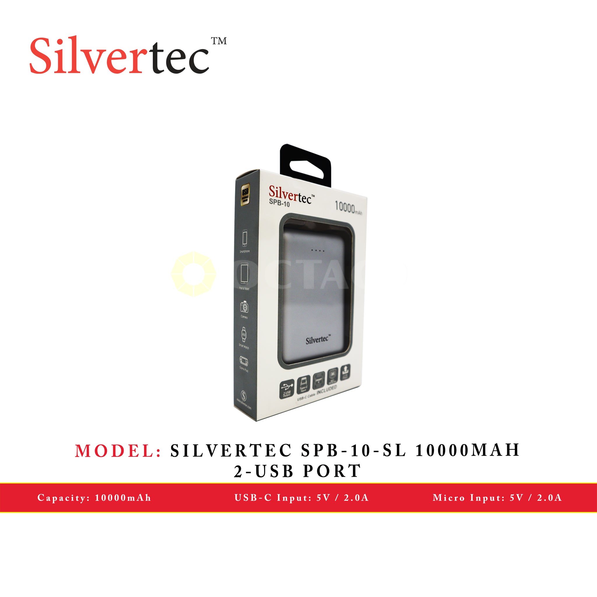 SILVERTEC SPB-10-SL 10000MAH 2-USB PORT – Octagon Computer Superstore
