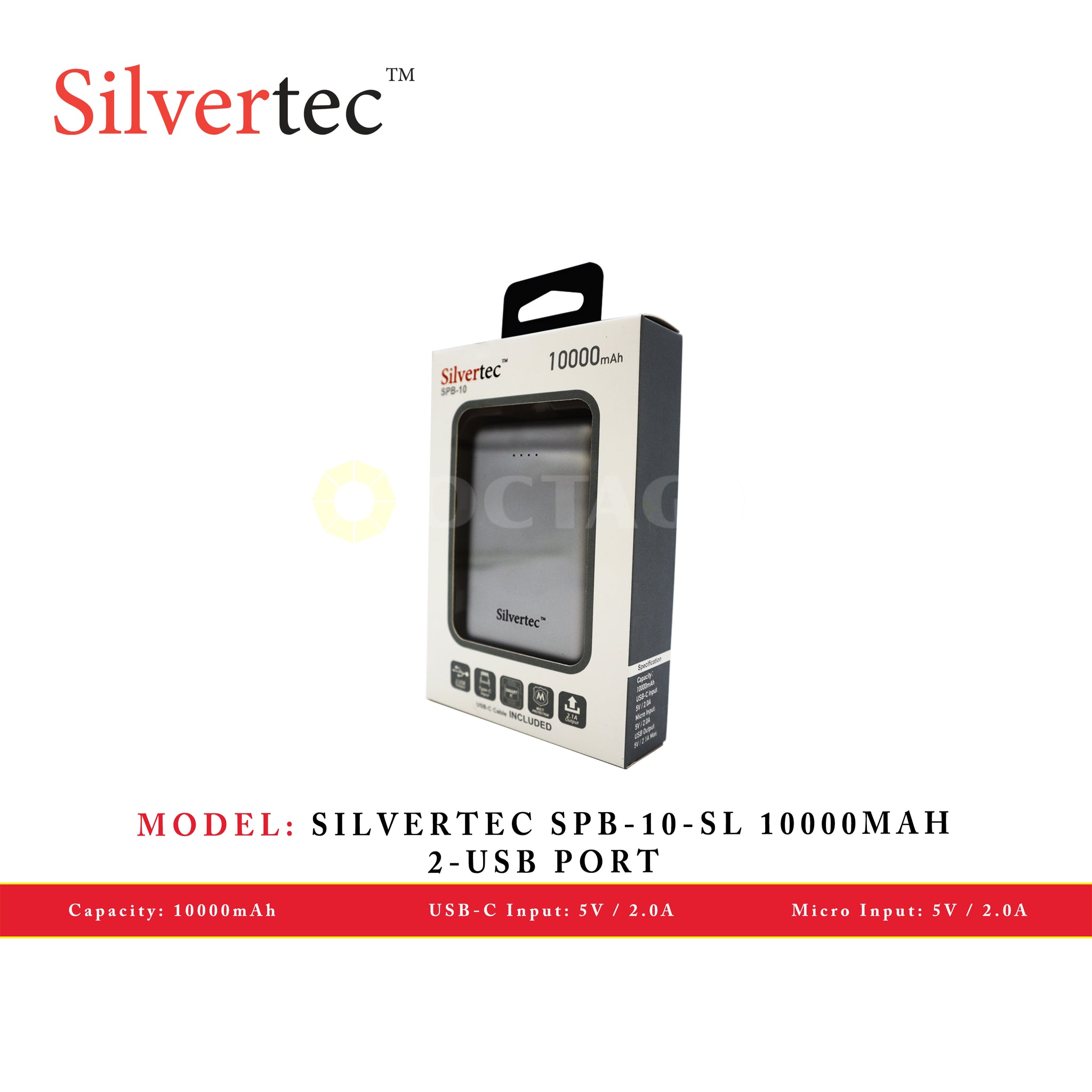 SILVERTEC SPB-10-SL 10000MAH 2-USB PORT – Octagon Computer Superstore