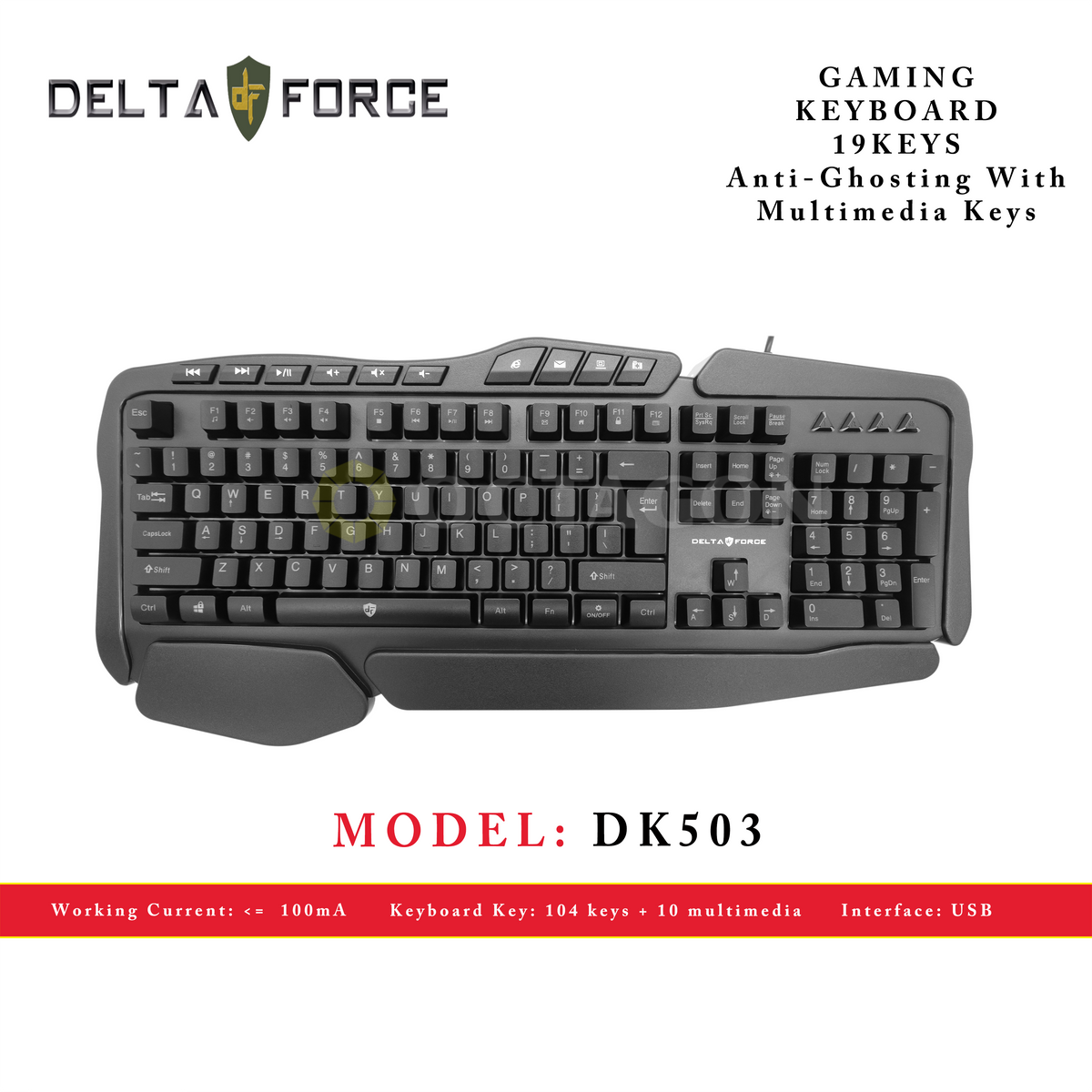 DELTA FORCE DK503 USB GAMING KEYBOARD RAINBOW 19 ANTI-GHOST KEYS ...