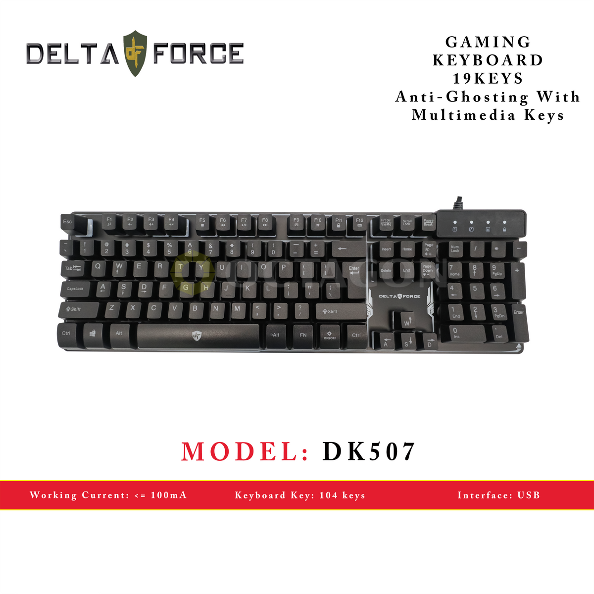 DELTA FORCE DK507 USB GAMING KEYBOARD RAINBOW 19 ANTI-GHOST KEYS DELTA ...