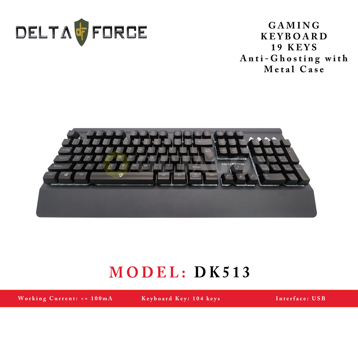 DELTA FORCE DK513 USB GAMING KEYBOARD RAINBOW 19 ANTI-GHOST KEYS ...